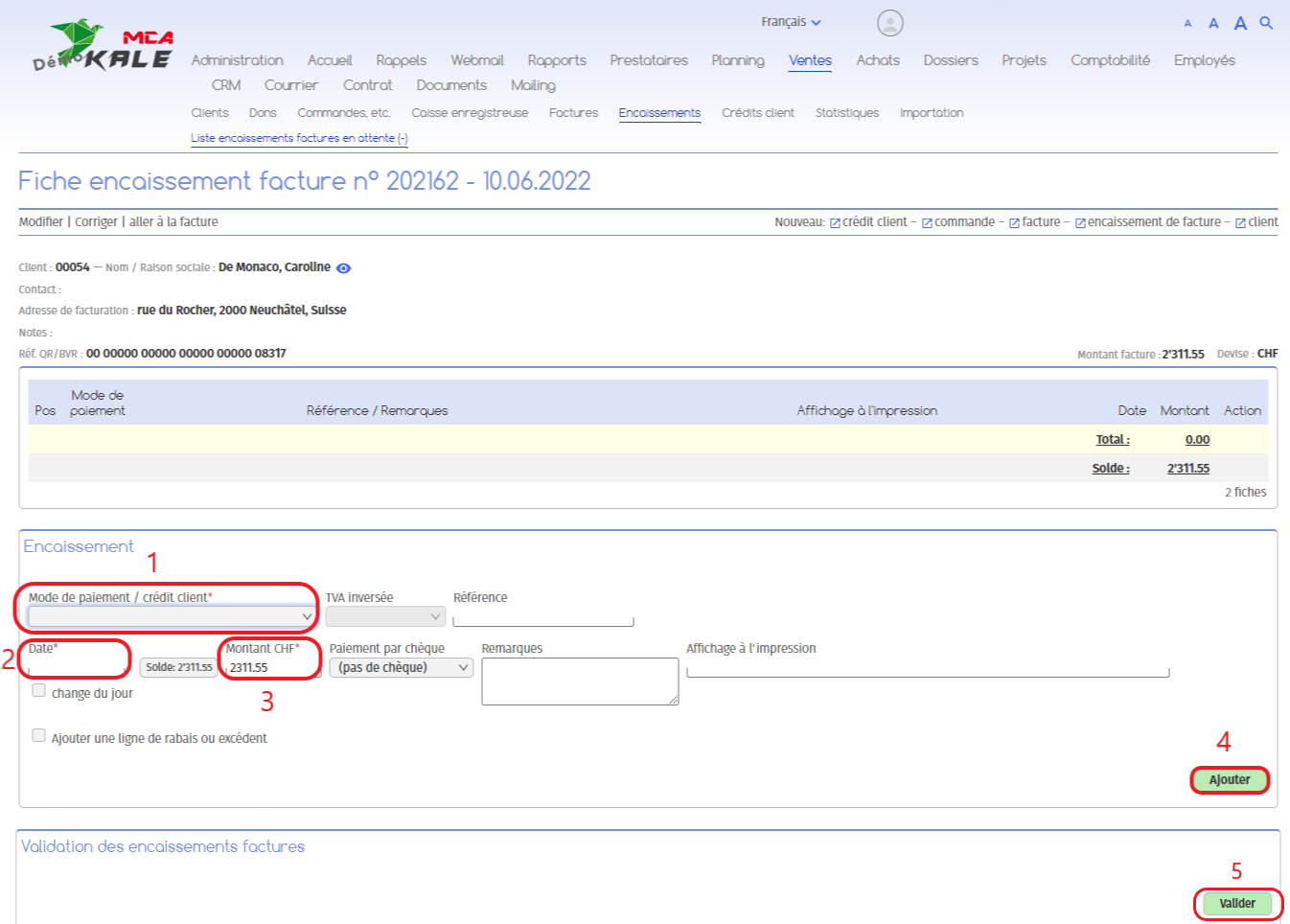 Encaisser une facture | erp-crm-suisse.com