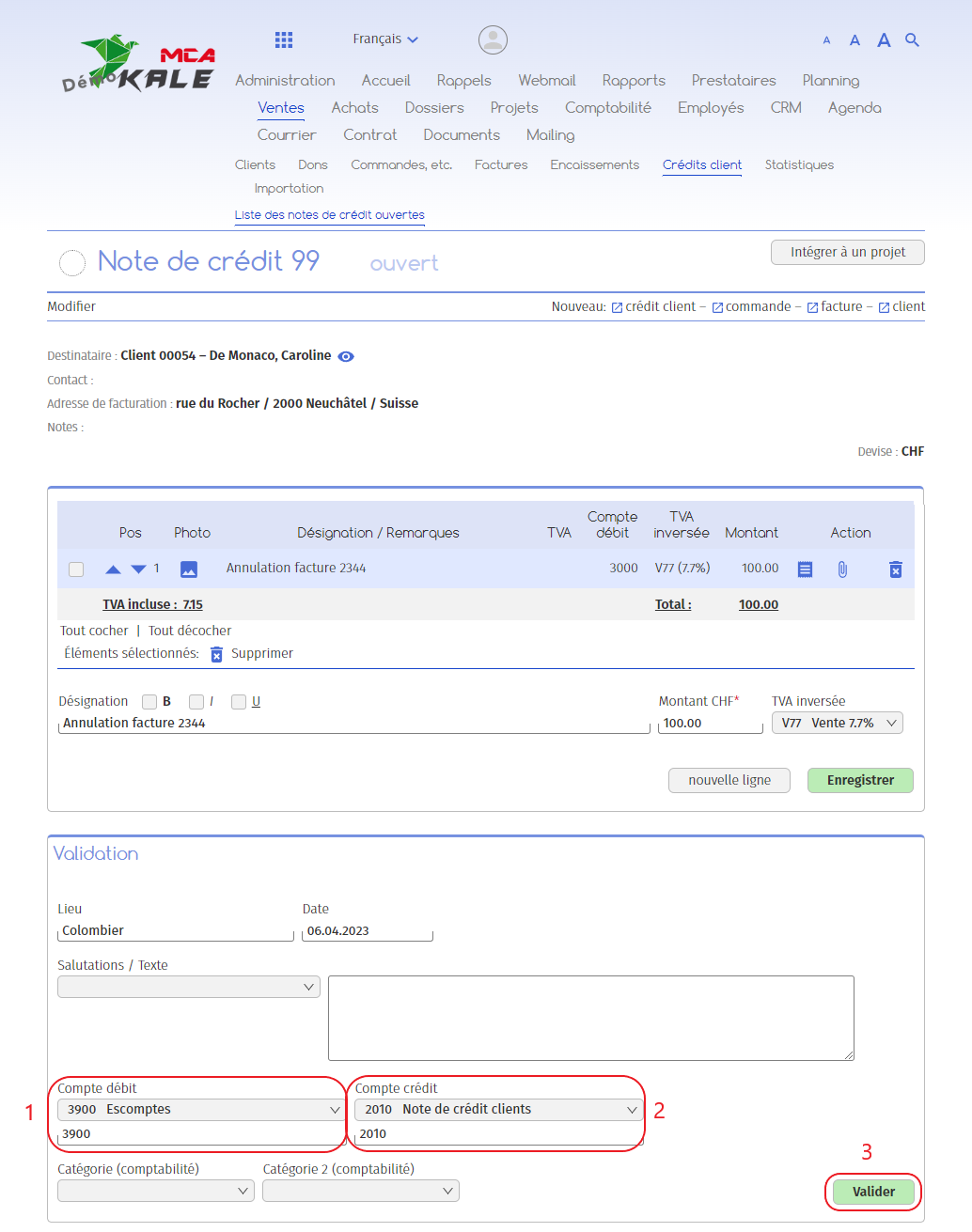 Créer une note de crédit | erp-crm-suisse.com