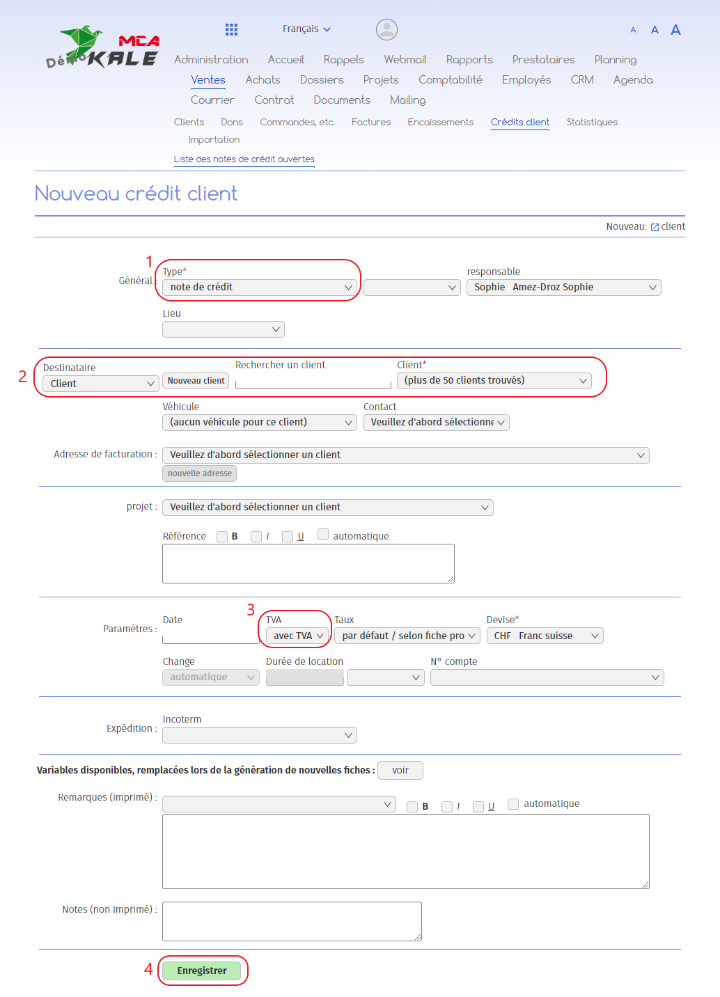 Créer une note de crédit | erp-crm-suisse.com